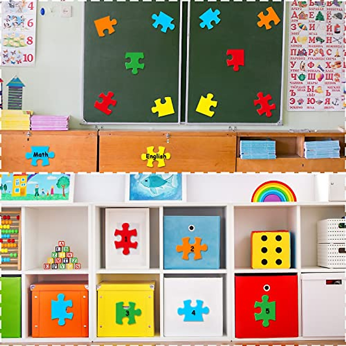 Colorful 80Pcs Puzzle Cutouts for Classroom Decor