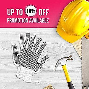 ABC String Knit Gloves with Grip Dots 10'', Pack of 24 White Work Cotton Gloves with Polyester Materials, Reusable PVC Dotted Working Gloves, Safety Work Gloves for Industrial Work