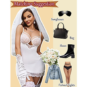 Avidlove Bridal Lingerie Womens Lingerie Teddy Bodysuit with Garter Belt Lace Babydoll Full Slips No Stockings (1 White, S)