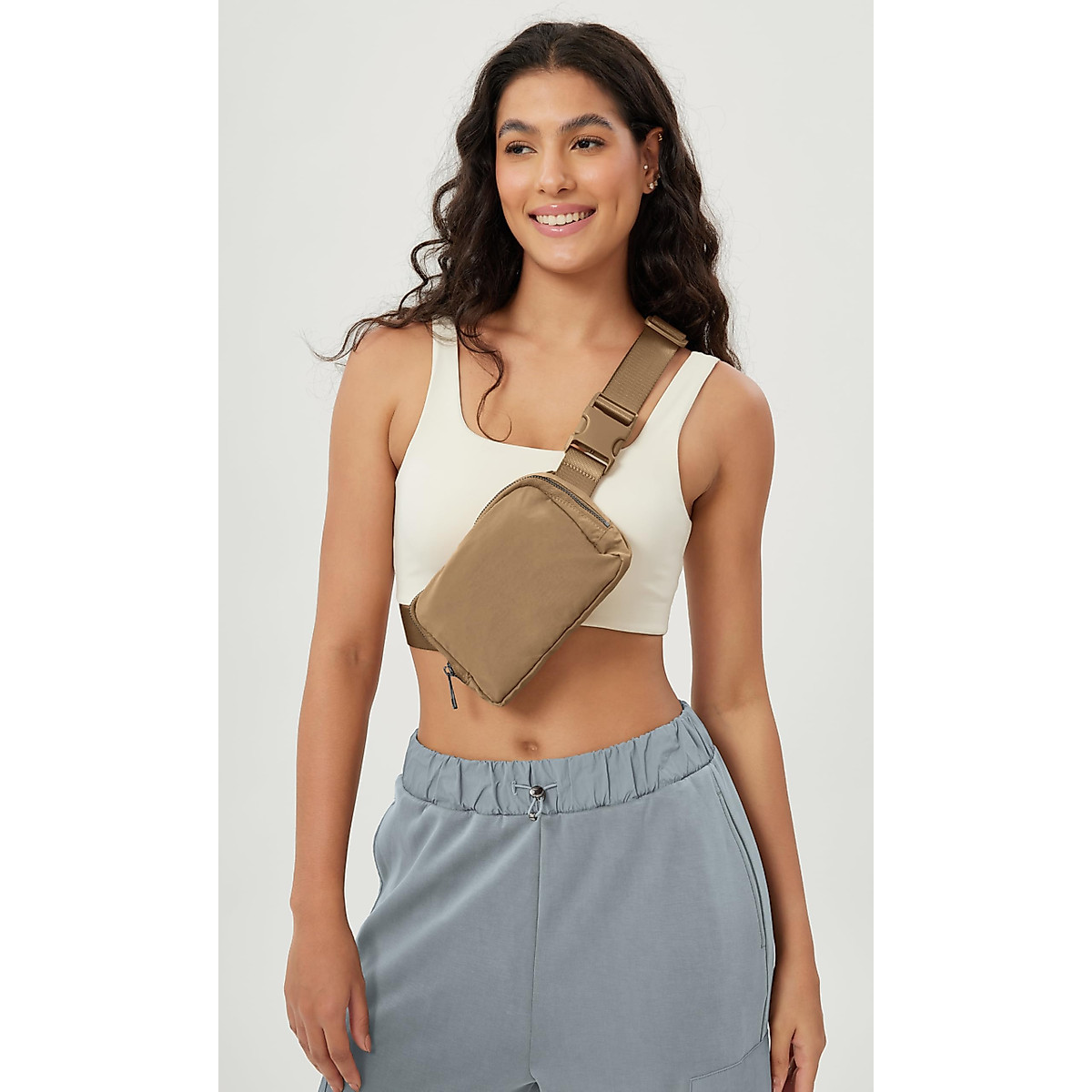 ODODOS Unisex Mini Belt Bag with Adjustable Strap Small Fanny Pack for Workout Running Traveling Hiking, Caramel