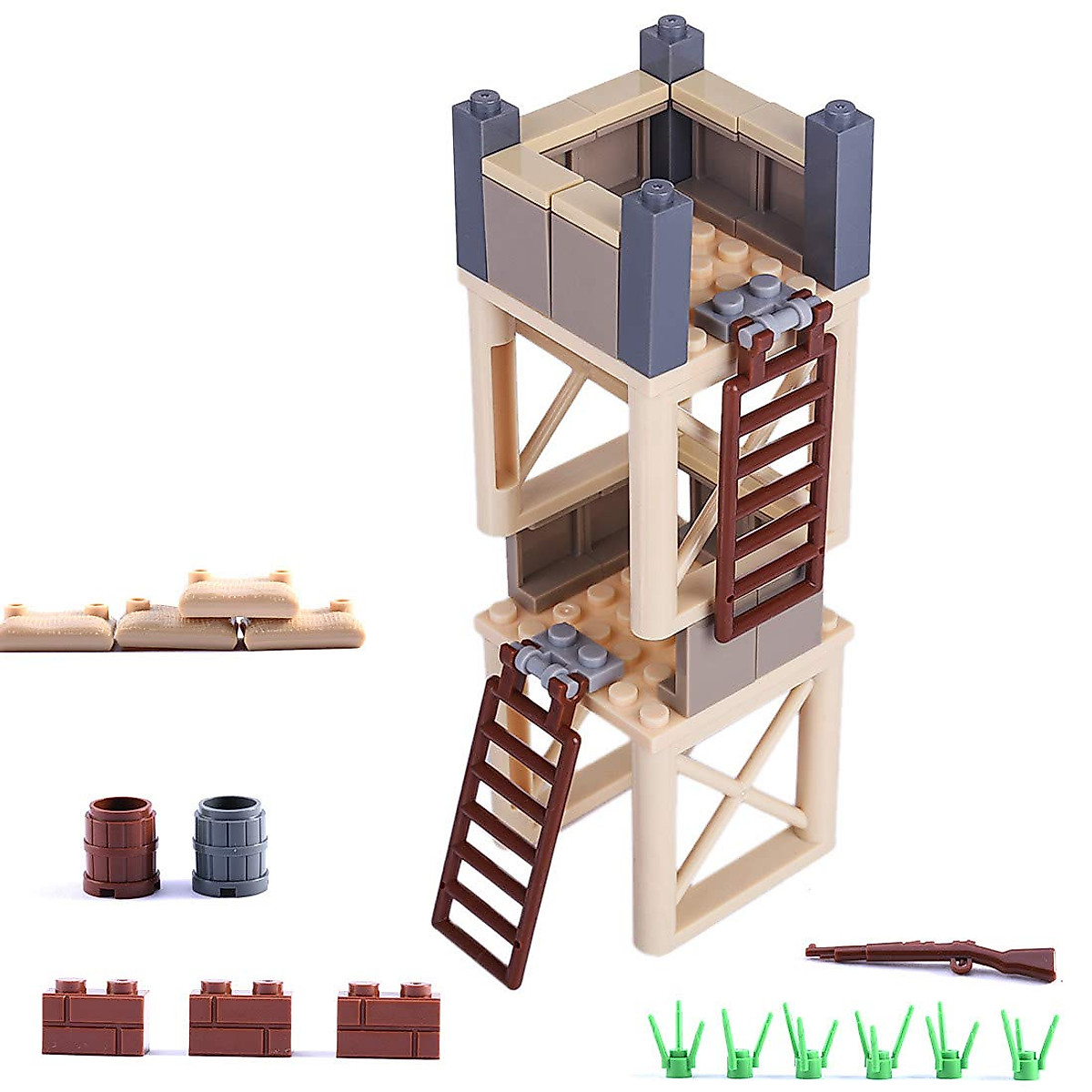 General Jim's Military Brick Building Set - Custom Building Blocks Battle Scene - Weapons, Forts, Walls, Lookout Towers, Sandbags, Trees and More - World War 2 Set for Teens and Adults