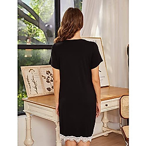 Ekouaer Night Gown Soft V Neck Dress Sleepwear Short Sleeve Button Up Nightgowns