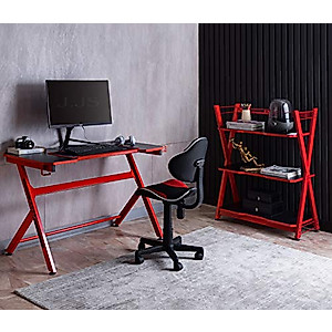 JJS 3-Tier Gaming Console Storage Shelf, Etagere Modern Display Shelving Unit Open Bookcase Rack for Gaming Desk Setup Speakers Figure Plant Stand, Red