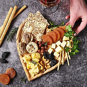 Crystalia Wooden Serving Plate, Handmade Natural Olive Wood Unique Heart Shaped Tray, Perfect for Any Occasion, Gift, Fruit, Snack, Food, Cakes & Nuts, European Dinnerware, Charger Plate