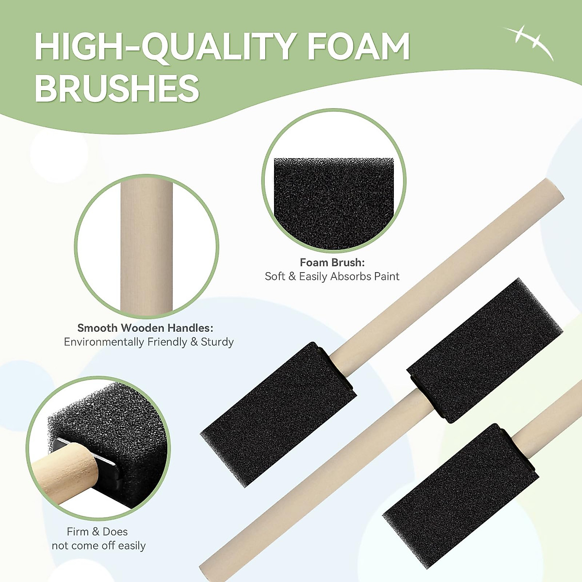 DMSVK 40 Pcs 1'' Foam Paint Brushes, Sponge Paint Brush, Wooden Handles Foam Brush, Sponge Brushes for Painting, Craft, Staining, Varnish, Touch Up