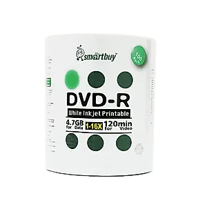 Smartbuy 500-disc 4.7GB/120min 16x DVD-R White Inkjet Hub Printable Blank Media Disc + Black Permanent Marker
