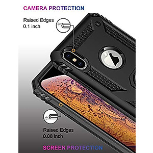 LUMARKE iPhone Xs Max Case with Tempered Glass Screen Protector,iPhone Xs Max Cover Military Grade 16ft. Drop Tested Cover with Magnetic Ring Kickstand Protective Phone Case for iPhone Xs Max Black