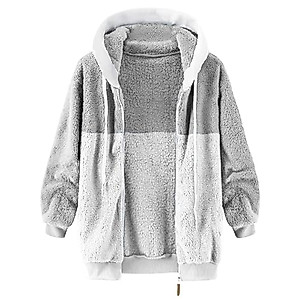 Puffer Coat, Women'S Jacket Loose Large Size Plush Multicolor Paneled Hooded Zip Jacket Womens Winter Coats Long Women Heated Jackets For Parka Black, 4X Plus Coats Jacket (XL, Light Gray)