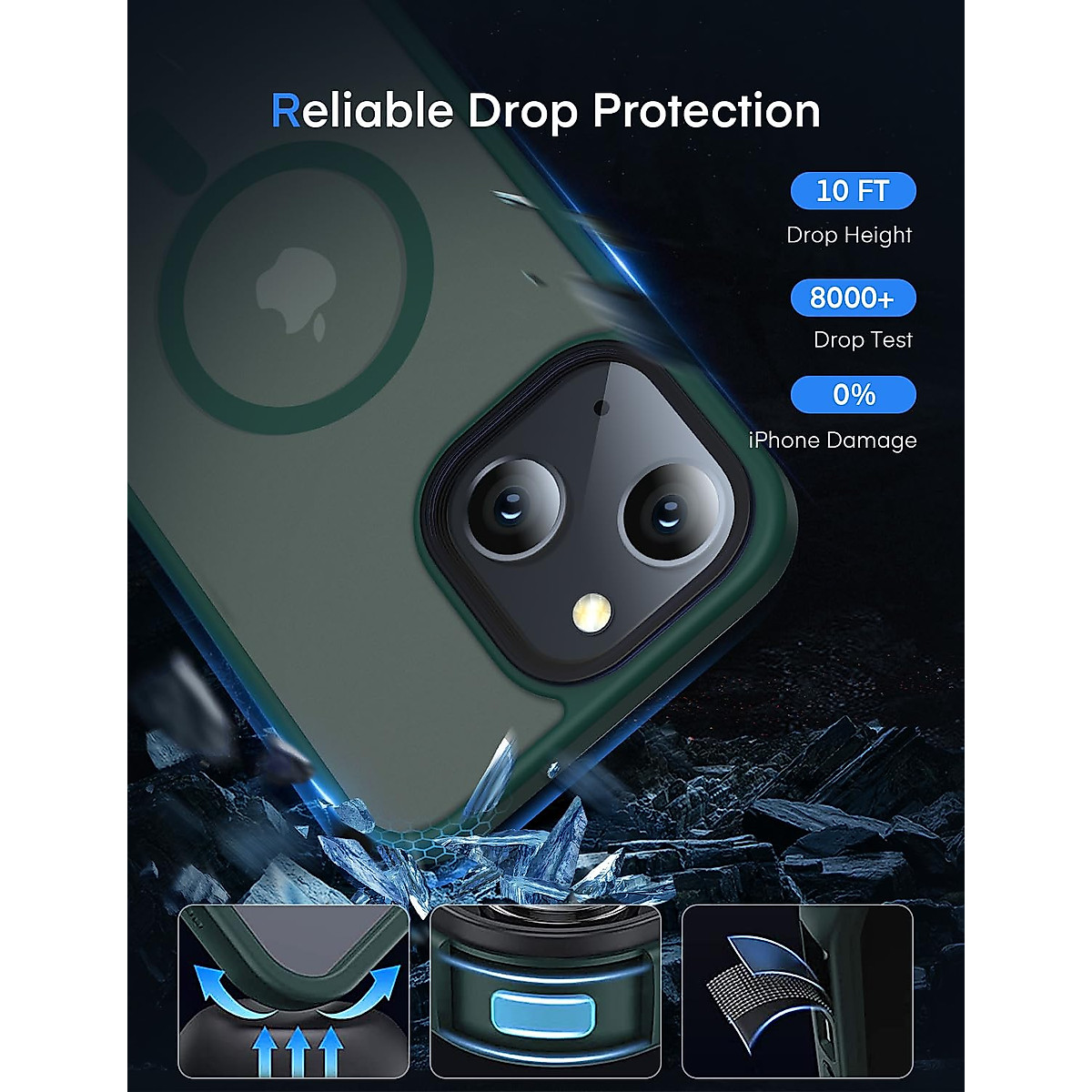 Mgnaooi Magnetic Case for iPhone 13 Mini Case [MIL-Grade Drop Tested & Compatible with MagSafe] Translucent Matte Back with Aluminum Alloy Keys, Shockproof Phone 13 Mini Case 5.4 Inch, Green