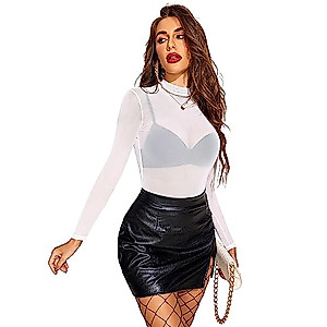 Avidlove Mesh Top Mesh Top for Women Long Sleeve Mock Neck White S