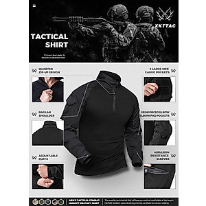 XKTTAC G3 Combat Tactical Shirt for Men with 2-4 Pockets Airsoft-Military-Paintball-Camping Gear Multicam Army BDU TOP Security Clothes（Black/2 Pockets，M）