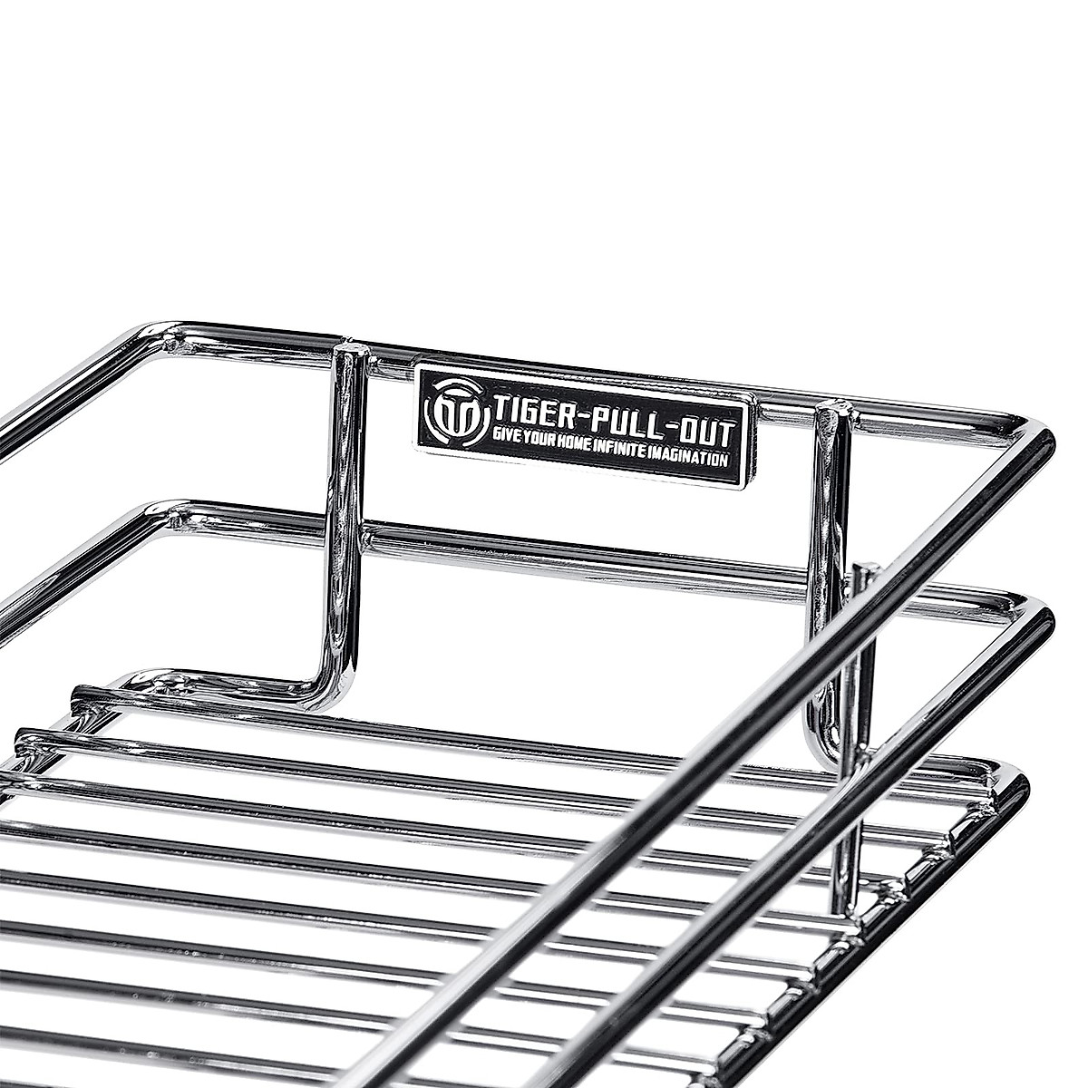 Tiger Pull Out Cabinet Organizer, Heavy Duty Slide Out Kitchen Cabinet Storage Shelves, Cabinet Opening, Wire Frame, Chrome Finish (14" W x21 D x 5" H)