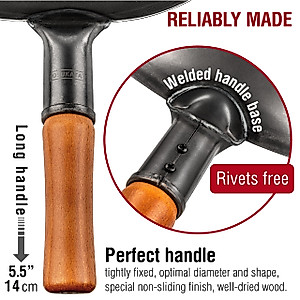 YOSUKATA Carbon Steel Wok Pan – 13,5 “ Woks and Stir Fry Pans - Chinese Wok with Flat Bottom Pow Wok - Traditional Chinese Japanese Woks - Black Steel Wok