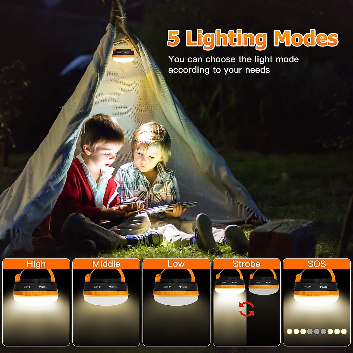 Yizhet 2 Pack LED Camping Lantern, USB Rechargeable Camping Lamp Flashlights & Power Bank, Camping Light with Magnetic Base 3 Modes Waterproof Portable Outdoor Tent Light for Hiking Fishing Camping