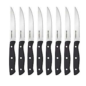 Farberware Full-Tang Triple-Riveted 8-Piece Steak Knife Set, High-Carbon Stainless Steel, Razor-Sharp Knives with Ergonomic Handle, Kitchen Knives, Set of 8, Black