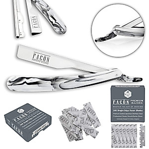 100 BLADES + Facón Professional Marble Straight Edge Barber Razor - Salon Quality Cut Throat Shavette