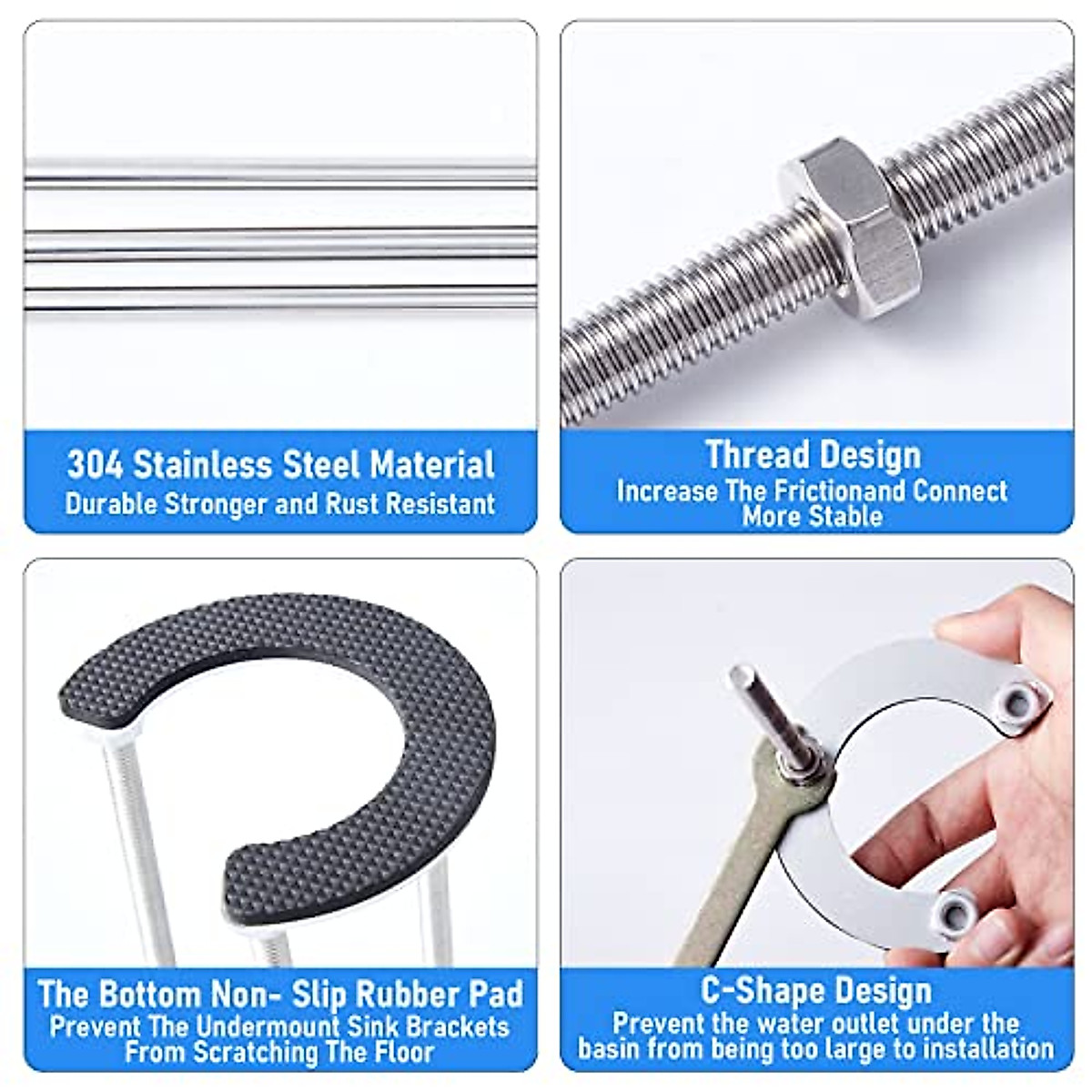 Ganggend Undermount Sink Brackets, Stainless Steel Kitchen Sink Height Adjustable Legs(18.9"-23.6"), Sink Repair Kit Easy Installation, Kitchen Sinks Undermount for Kitchen, Bathroom