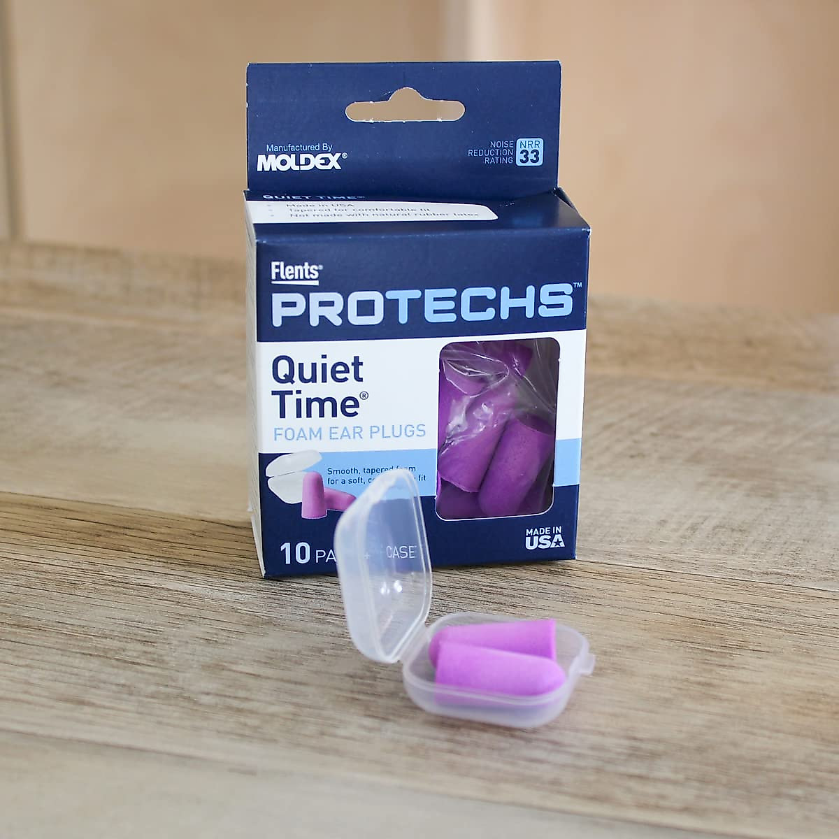 Flents Foam Ear Plugs, 10 Pair with Case for Sleeping, Snoring, Loud Noise, Traveling, Concerts, Construction, & Studying, NRR 33, Purple, Made in the USA,10 Count (Pack of 1)