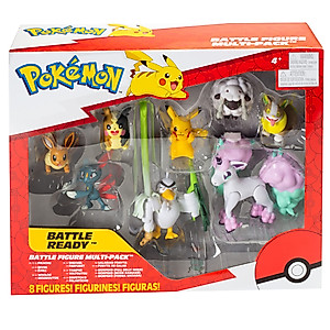 Pokémon Figure Battle Ready! 8-Pack Toy - Sword and Shield - includes 4.5" Ponyta & 2" Pikachu, Eevee, Wooloo, Sneasel, Yamper, Sirfetch'd & Morpeko - Gift for Kids, Boys & Girls - Ages 4+