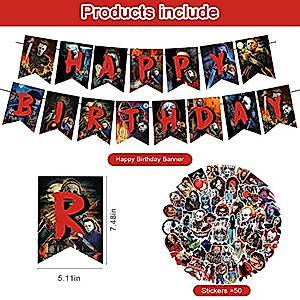 Horror Movie Have A Killer Party Decorations,Birthday Party Supplies For Thriller Killer Role Michael Myers Party Supplies Includes Banner - Cake Topper - 12 Cupcake Toppers - 18 Balloons -50 Horror Movie Stickers