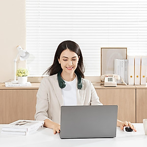 JISULIFE Portable Neck Fan, Hands Free Bladeless Fan, 4000 mAh Battery Operated Wearable Personal Fan, Leafless, Rechargeable, Headphone Design, USB Powered Desk Fan,3 Speeds-Dark Green