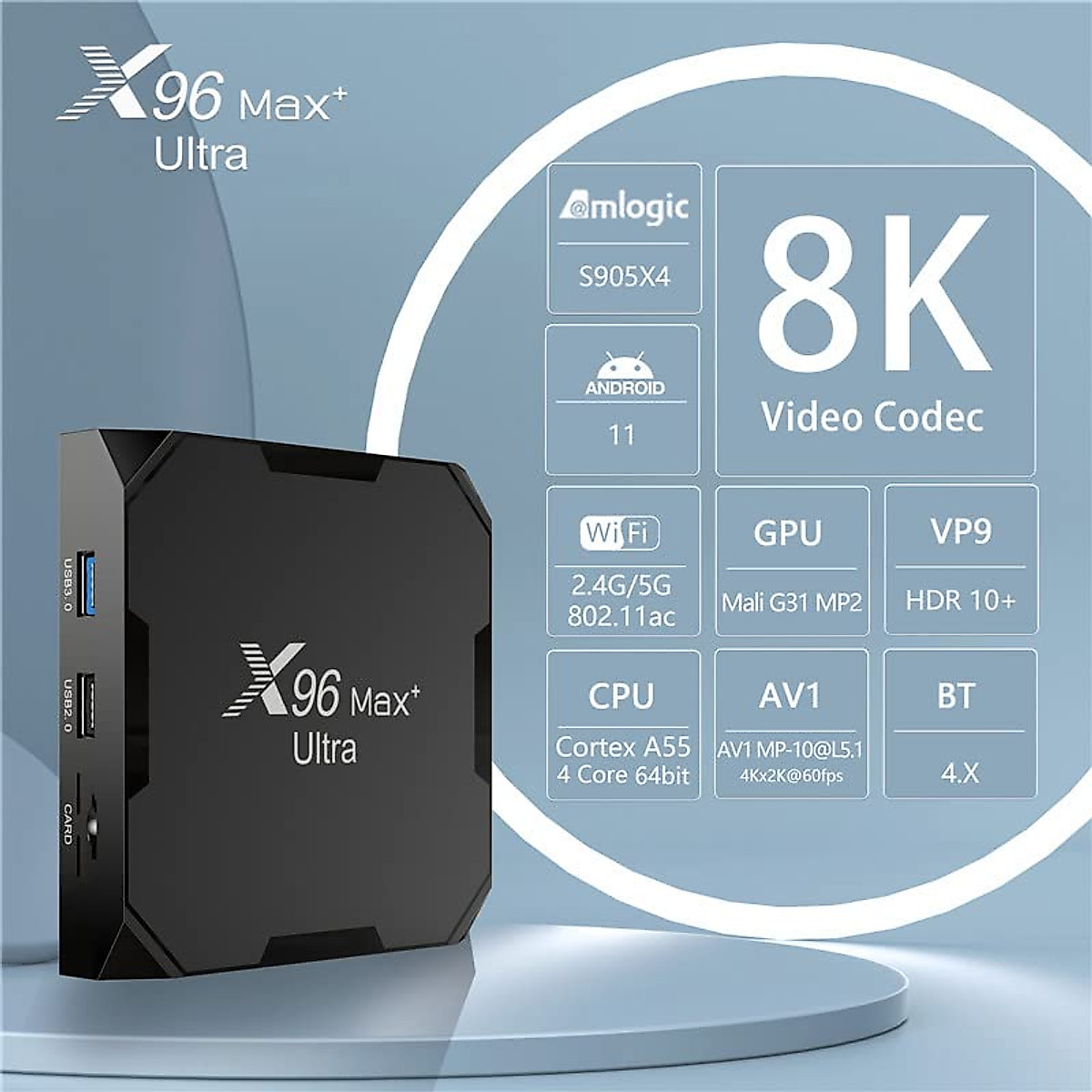 X96 Max Plus Ultra TV Box Android 11 Amlogic S905X4 4GB 32GB Support AV1 8K Dual WiFi BT with i8 Keyboard
