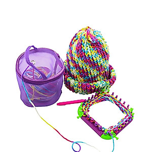 Yarn Bag, Knitting Bag for Small Projects, Crochet Bag Organizer for Travelling, Portable Mesh Knitting Bag Round Yarn Balls Organizer, Crochet Thread Sewing Accessories Yarn Storage (purple)