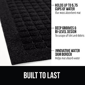 Gorilla Grip 100% Waterproof Ultra Absorbent Moisture Guard Doormat, Absorbs Up to 5.7 Cups of Water, Stain and Fade Resistant, Spiked Rubber Backing, All Weather Door Mat, 2 Pack, 35x23, Black