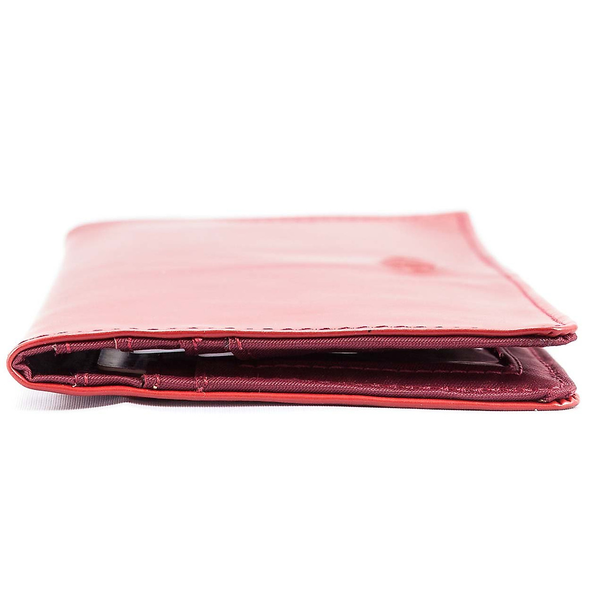 Big Skinny Women's Executive Leather Bi-Fold Checkbook Slim Wallet, Holds Up to 40 Cards, Red