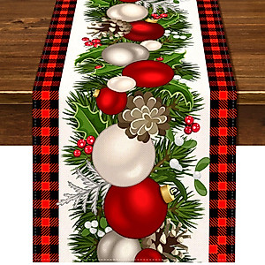 Nepnuser Black and Red Buffalo Check Plaid Christmas Table Runner 72 Inches Long Seasonal Winter Xmas Party Decoration Holiday Home Kitchen Dining Room Decor