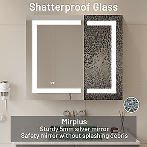 MIRPLUS 36x30 inch Medicine Cabinet with LED Vanity Mirror, Anti-Fog Recessed or Surface Mount Bathroom Double Door Large Storage 6000K Bright Lighted Aluminum Storage Cabinet with Touch Switch