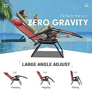 Kemon Zero Gravity Folding Lounge Outdoor Patio Adjustable Reclining Chair with Pillows and Cup Holders for Beach Set of 2, Red