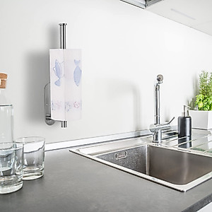 Paper Towel Holder Under Cabinet,Kitchen Wall Mount Stainless Steel Paper Towel Holder, Self-Adhesive or Screw Mount, for Kitchen and Bathroom.Silver 2pack