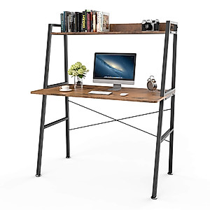 Eureka Ergonomic Computer Desk with Hutch, 43" Ladder Desk with Storage Shelves for Home Office PC Writing Table, Space Saving Rustic Brown