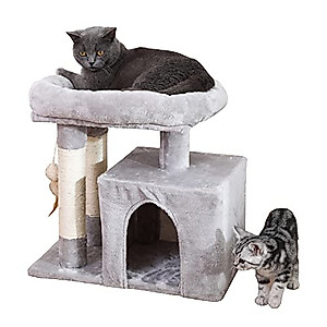 LOUSCIPETS Cat Tree Scratching Post for Indoor Cats, 20-inch Cat Condo with Platform, Cat Tower Cat Furniture Activity Center Play House Grey for Kittens, M Size
