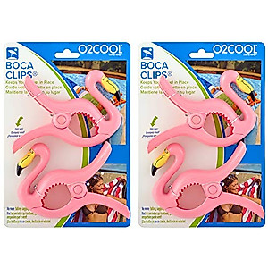 O2COOL Bocaclips - Beach Towel Clips for Beach Chairs, Patio and Pool Accessories Clothes Pins or Bag Clips - (Flamingo) 4 Clips