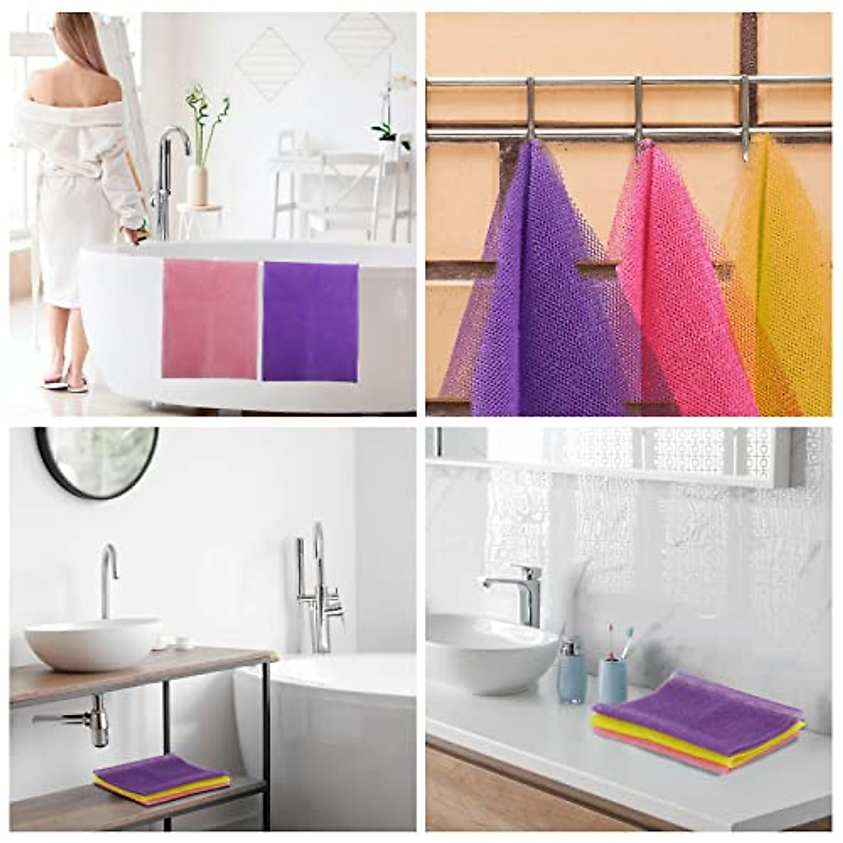 3 Pieces African Bath Sponge African Net Long Net Bath Sponge Exfoliating Shower Body Scrubber Back Scrubber Skin Smoother,Great for Daily Use (Pink ,Yellow,Purple)