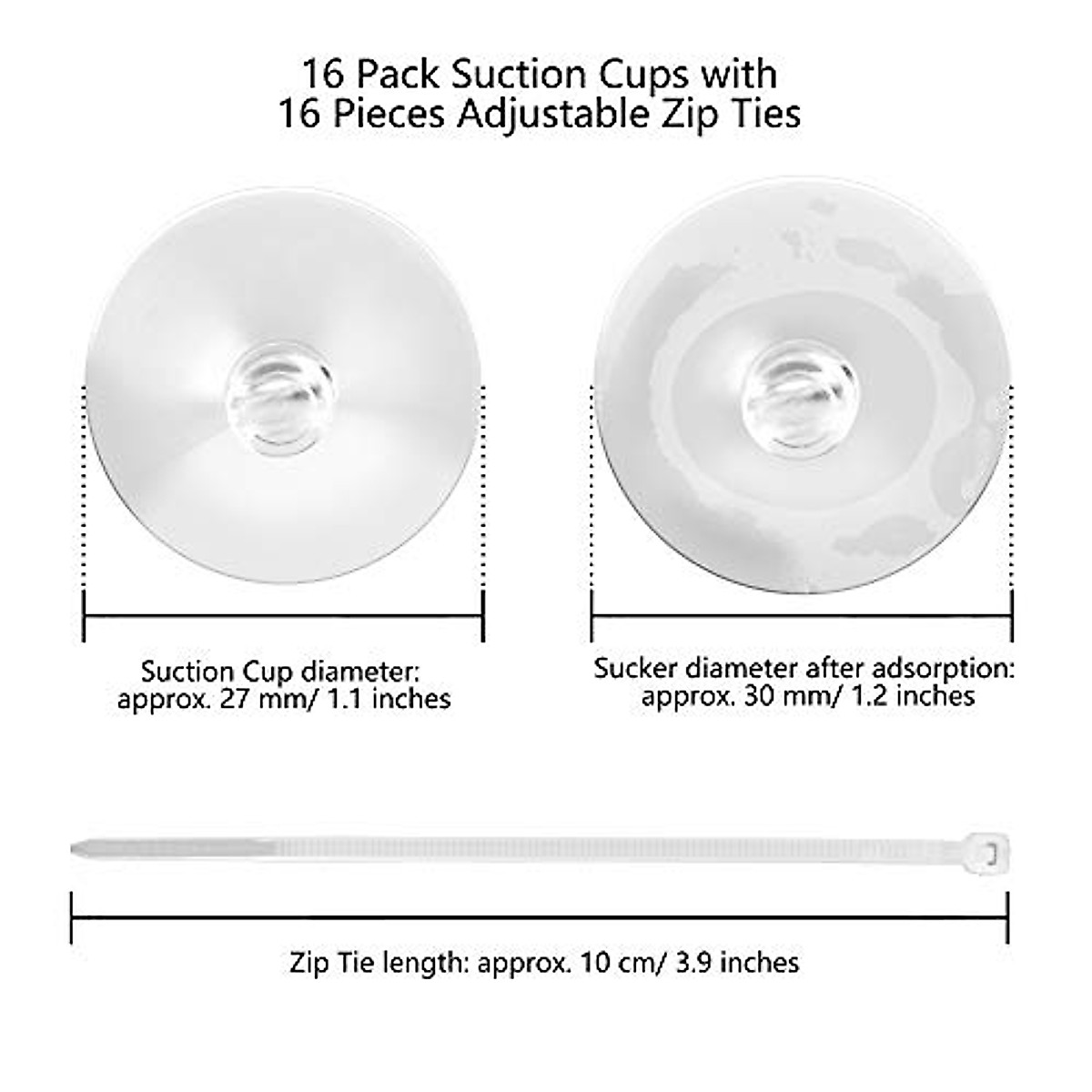 YiePhiot 16 Pcs Aquarium Suction Cups with 16 Pieces Adjustable Zip Ties for Aquarium Fish Tank Binding Moss, Plants, Shrimp Dodging Nest