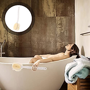 FOMIYES 4pcs Long Cellulite Washing Men Double Sides Handle with White Bathing Back Spa Dual Brushing in Scrubber Side Loofah Dry Bath Brush Shower Portable Wet Massage Exfoliating