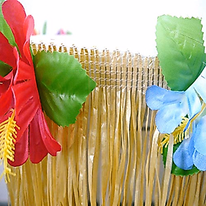 JEKANEL Table Grass Skirt for Hawaiian Hula Luau Party Decoration Table Decor Supplies(9ft) (Festucine)