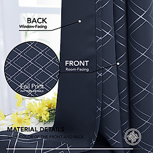 Deconovo Sliding Glass Door Curtains (52x108 Inch, Navy Blue/Silver, 2 Panels) Light Blocking Panels, Thermal Drapes, Silver Patterned Window Treatments