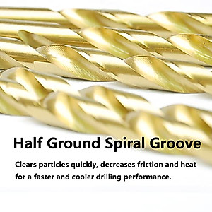 VALYRIANTOOL Titanium Drill Bit Set 5PCS 1/2" HSS Jobber Drill Bits, Premium 4341 High Speed Steel Drill Bits Set with 3/8" Reduced Shank for Drilling on Mild Steel, Copper, Aluminum (1/2"(5PCS))