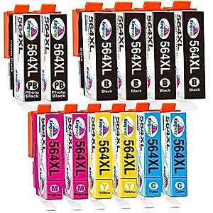 KINGWAY 564XL Ink Cartridges for HP Printers, Replacement for HP 564 XL 564 Work with HP Photosmart 5520 6520 7520 Deskjet 3520,12 Combo Pack((4 Black, 2PBK & 2 C/M/Y)