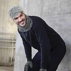 3 Pieces Winter Hat Scarf and Gloves Set for Men and Women, Knit Slouchy Beanie Cap&Neck Warmer&Screen-Touch Texting Gloves Dark Gray