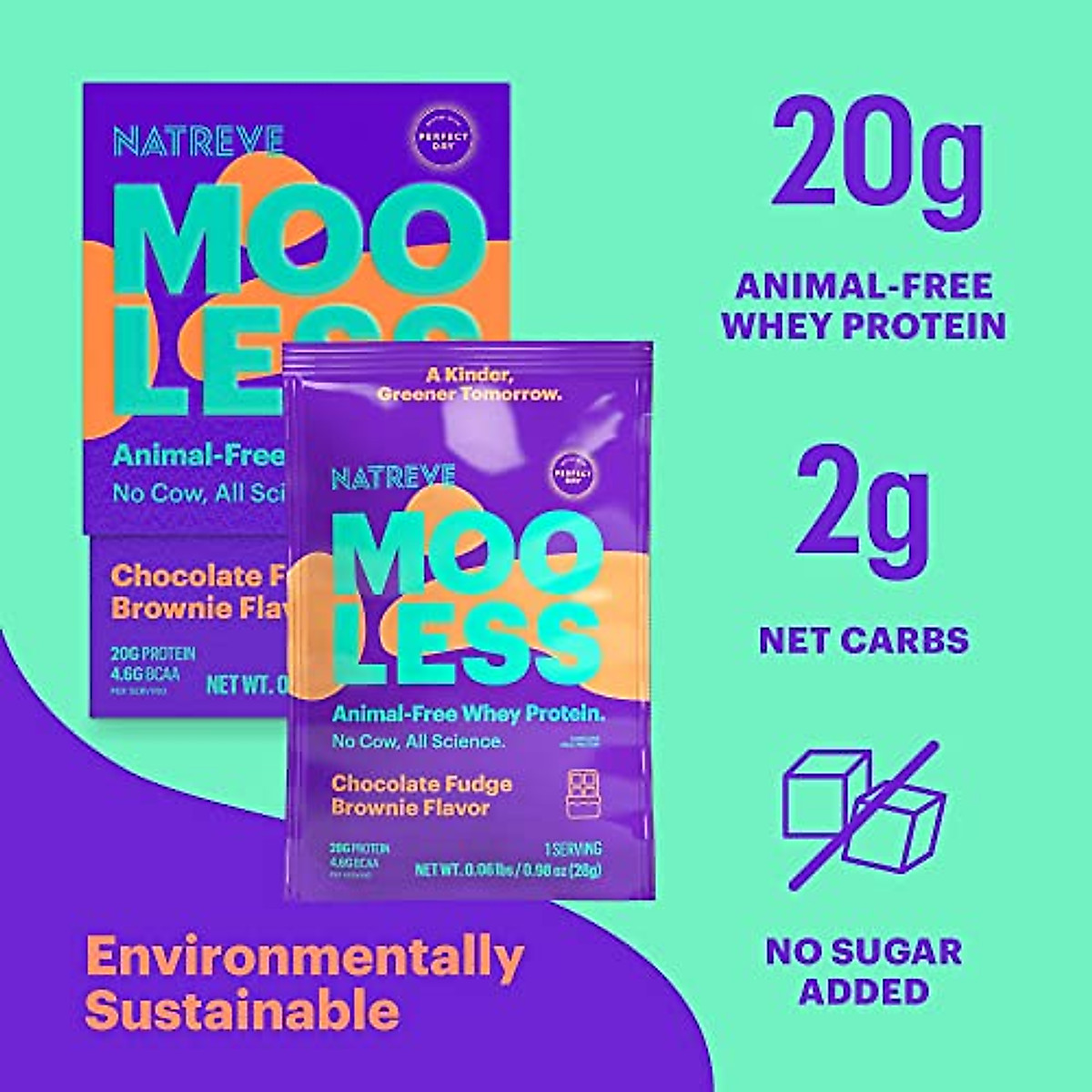 Natreve MOOLESS Animal Free Whey Protein Powder - 20g Lactose Free, Protein Powder with Amino Acids - Fudge Brownie, 10 Servings