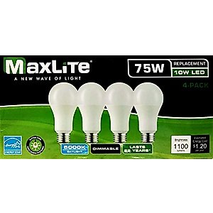 MaxLite LED Dimmable 4Pk A19 Bulb 75W Daylight 5000K