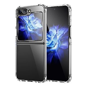 KUGEW for Samsung Galaxy Z Flip 5 Clear Case, Crystal Clear Slim Fit Thin Transparent Phone Cover Soft TPU Bumper Corners Rubber Shockproof Anti-Slip Heavy Duty Protection (Clear)