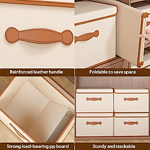 DOORSOUT Foldable Storage Boxes with Lids, Fabric Storage Box with Handles, Extra Large Storage Basket Bins For Wardrobe Clothes Toy 38 * 26 * 25cm (3Pack Beige)