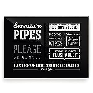 5x7 Inch Sensitive Pipes Designer Bathroom Sign ~ Ready to Stick, Lean or Frame ~ Premium Acrylic Plexiglass, Durable (Black)