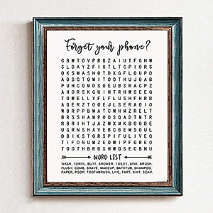 Bathroom Word Search, Forget Your Phone, Word Search Puzzle, Bathroom Wall Art, Bathroom Sign, 8x10 Inch Unframed